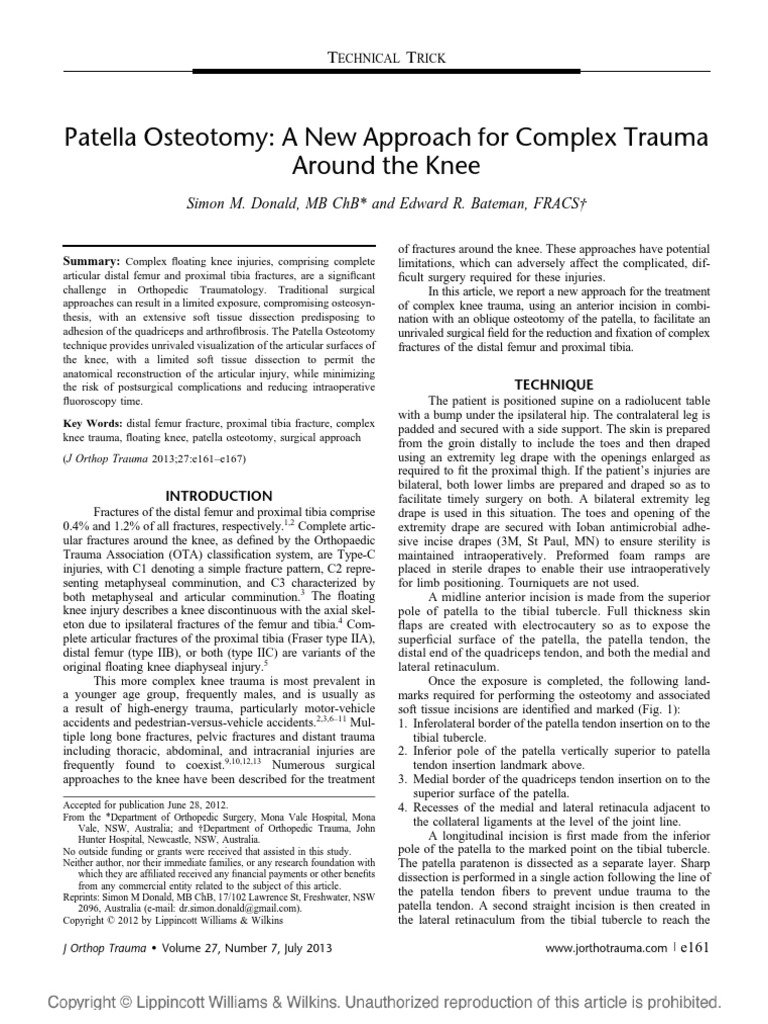 Patella Osteotomy A New Approach For Complex Trauma Around The Knee ...