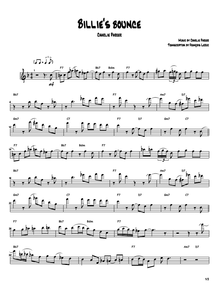 Charlie Parker - Billie's Bounce (Standard Notation) | PDF
