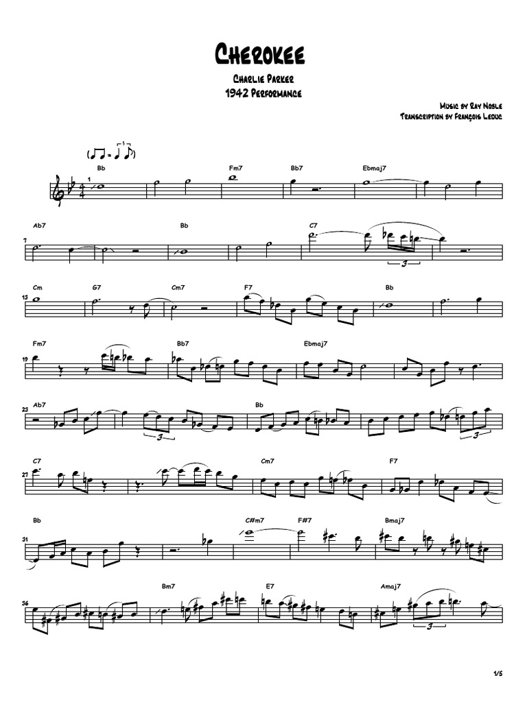 Cherokee Jazz Standard Transcription | PDF