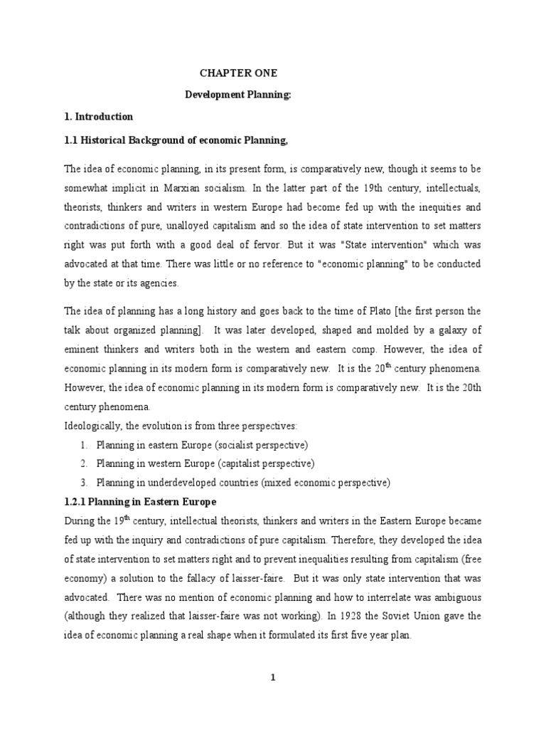 Chapter One Development Planning: 1.1 Historical Background of Economic ...