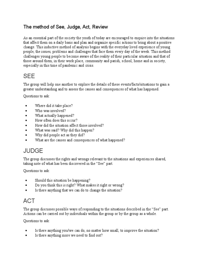 The Method of See, Judge, Act, Review | PDF | Communication | Cognition