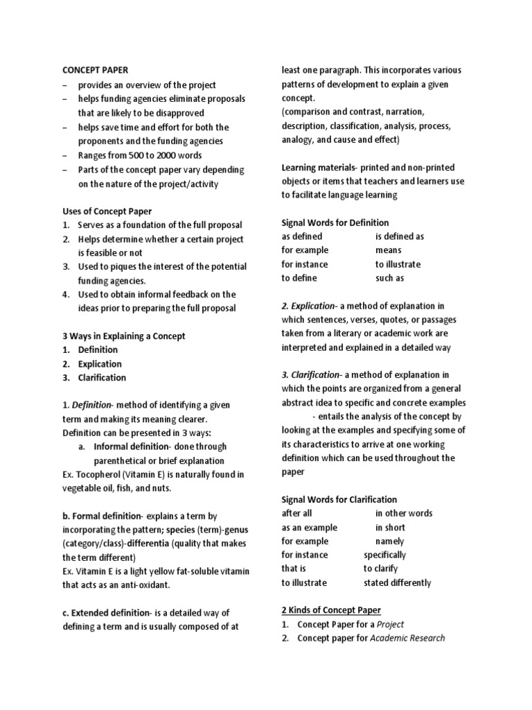 Explaining the Components and Purpose of Concept Papers for Projects ...