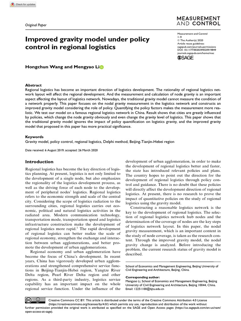 Improved Gravity Model Under Policy Control in Regional Logistics | PDF ...