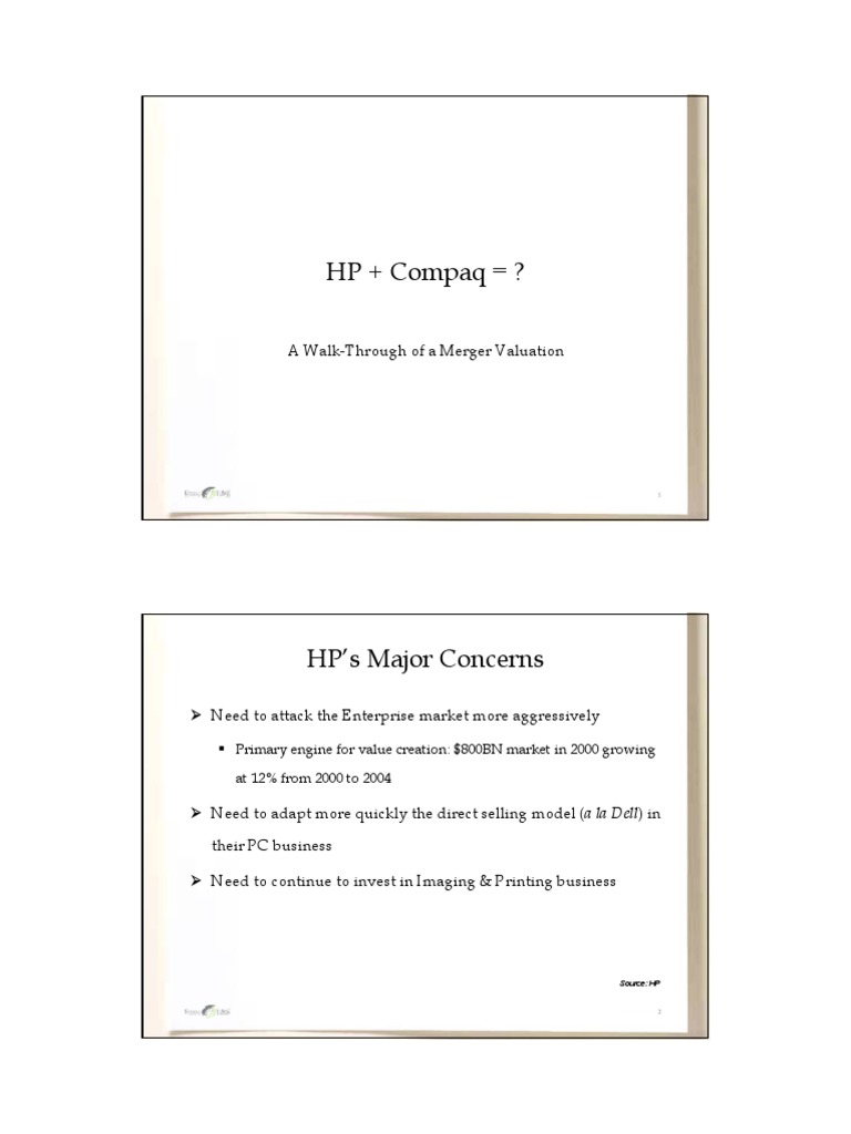 HP + Compaq ?: A Walk-Through of A Merger Valuation | PDF | Hewlett ...