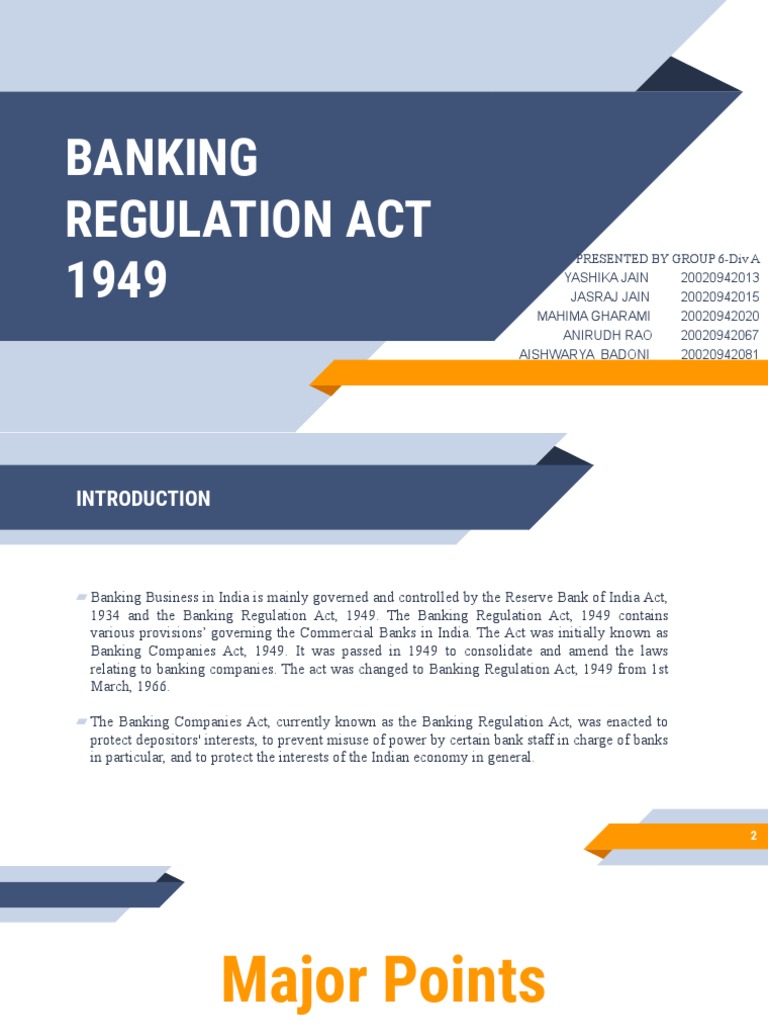 Overview of Banking Regulation Act 1949 | PDF | Reserve Bank Of India ...