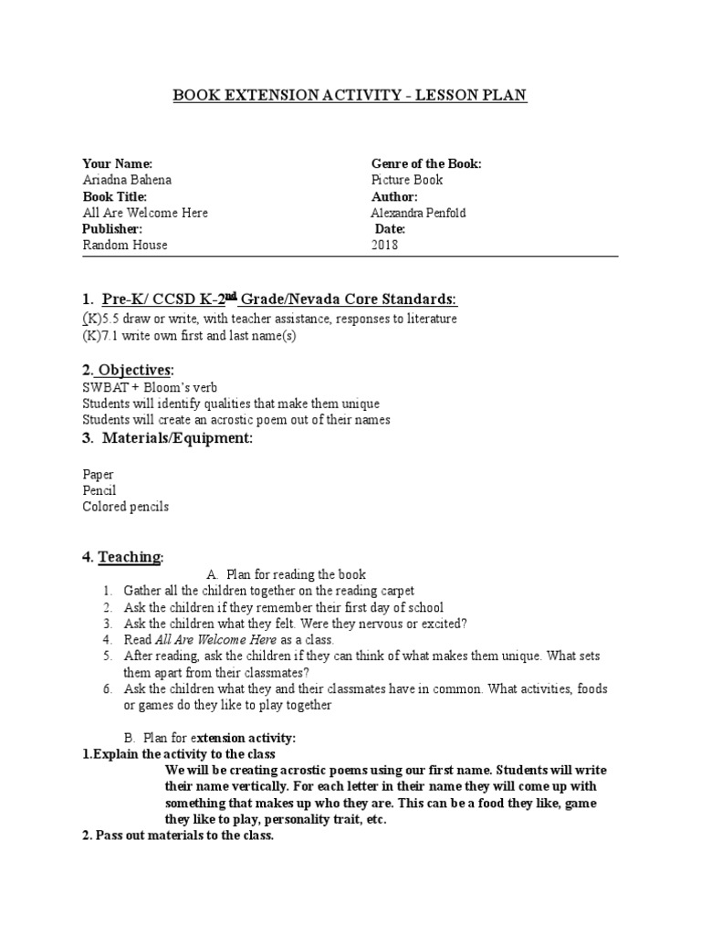 Book Extension Activity - Lesson Plan: Alexandra Penfold | PDF