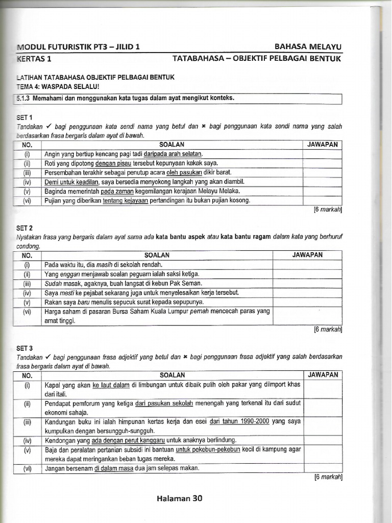 Latihan BM f3 Kata Tugas | PDF