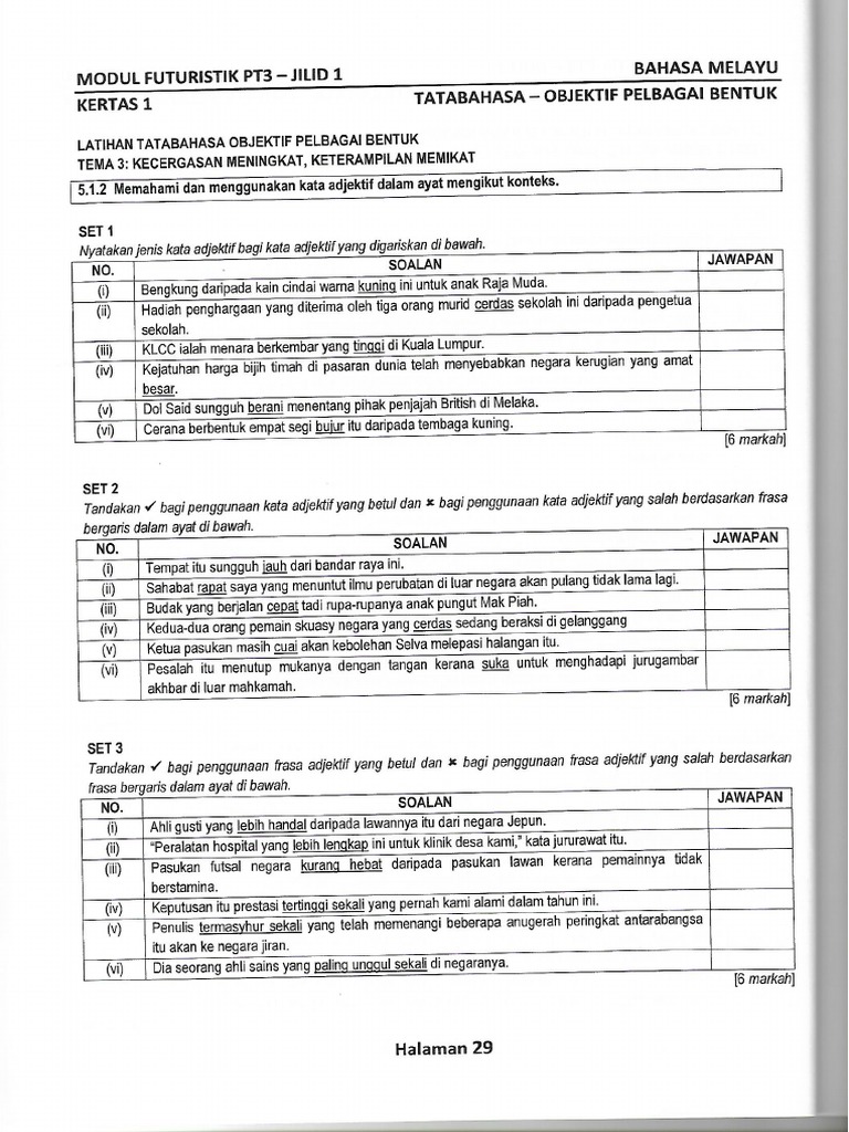 Latihan BM f3 Kata Adjektif | PDF