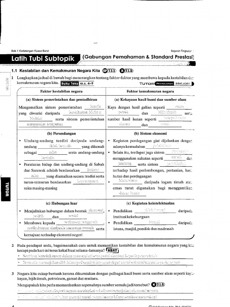 Latihan Sej f3 b1 | PDF