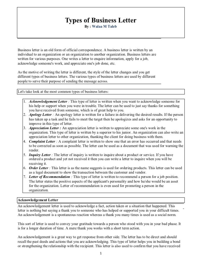 Types of Business Letter | PDF