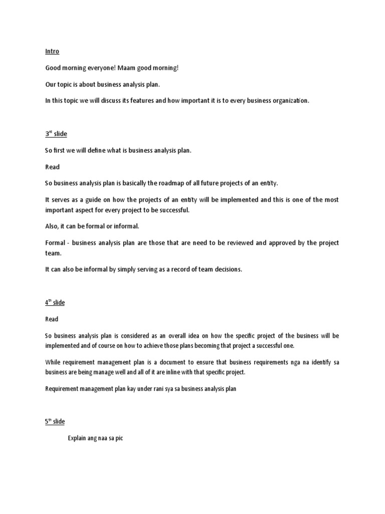 Business Analysis Plan