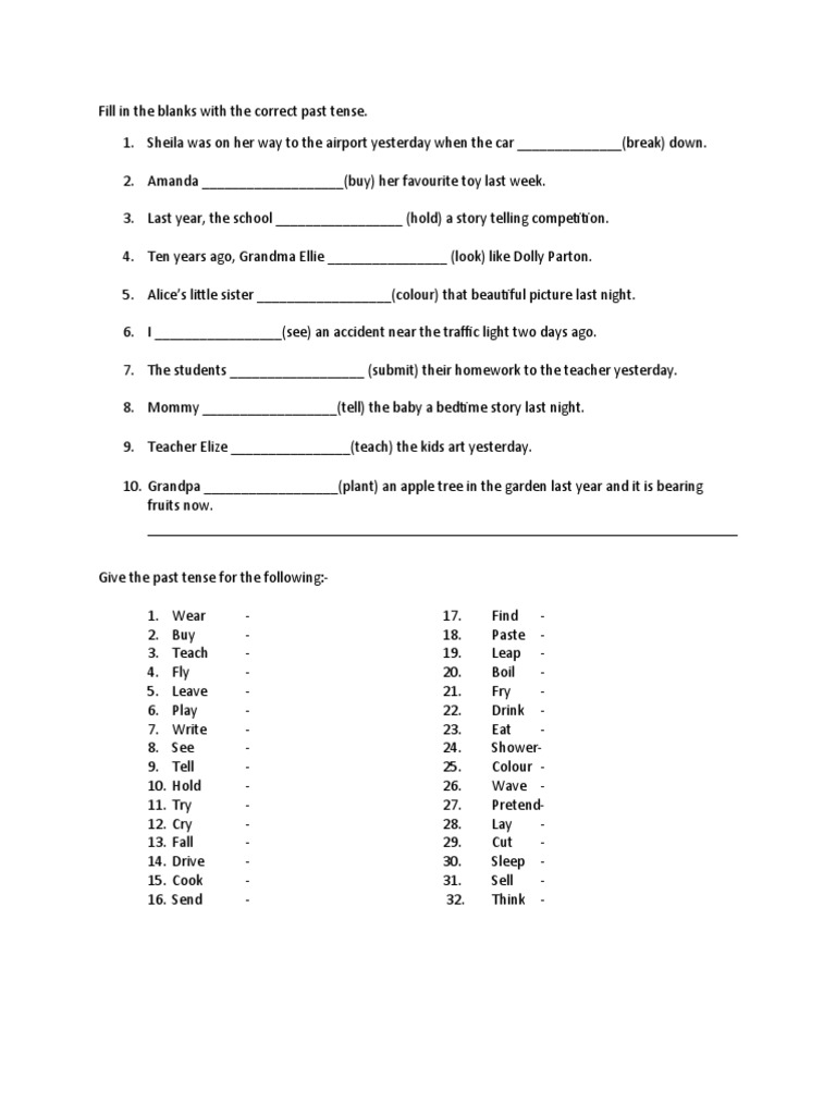Past Tense Worksheet | PDF