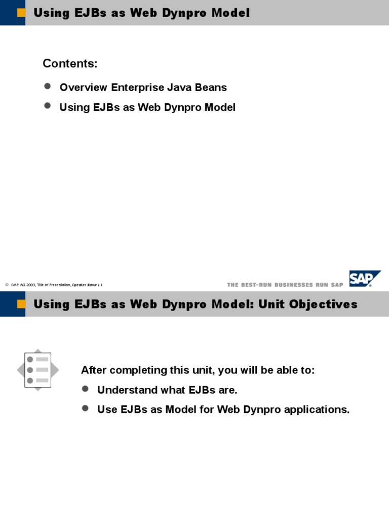 Contents:: Overview Enterprise Java Beans Using Ejbs As Web Dynpro ...