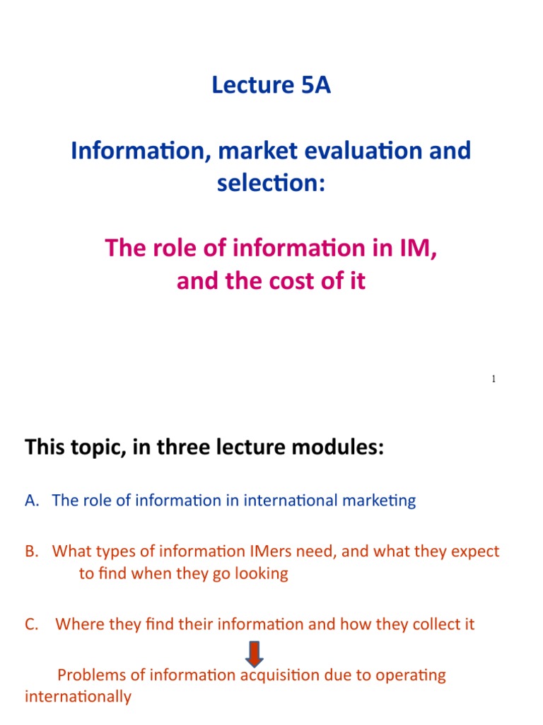 Lecture 5A Notes Template - The Role of Information in IM & The Cost of ...