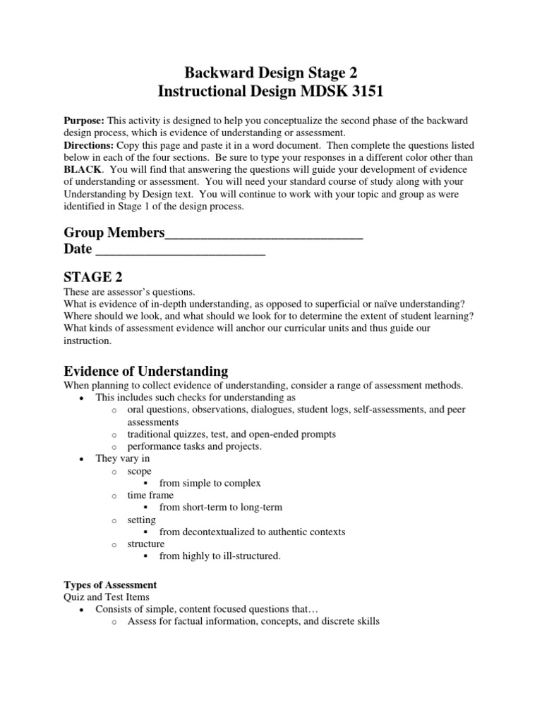 Backward Design Stage 2 | PDF | Educational Assessment | Design
