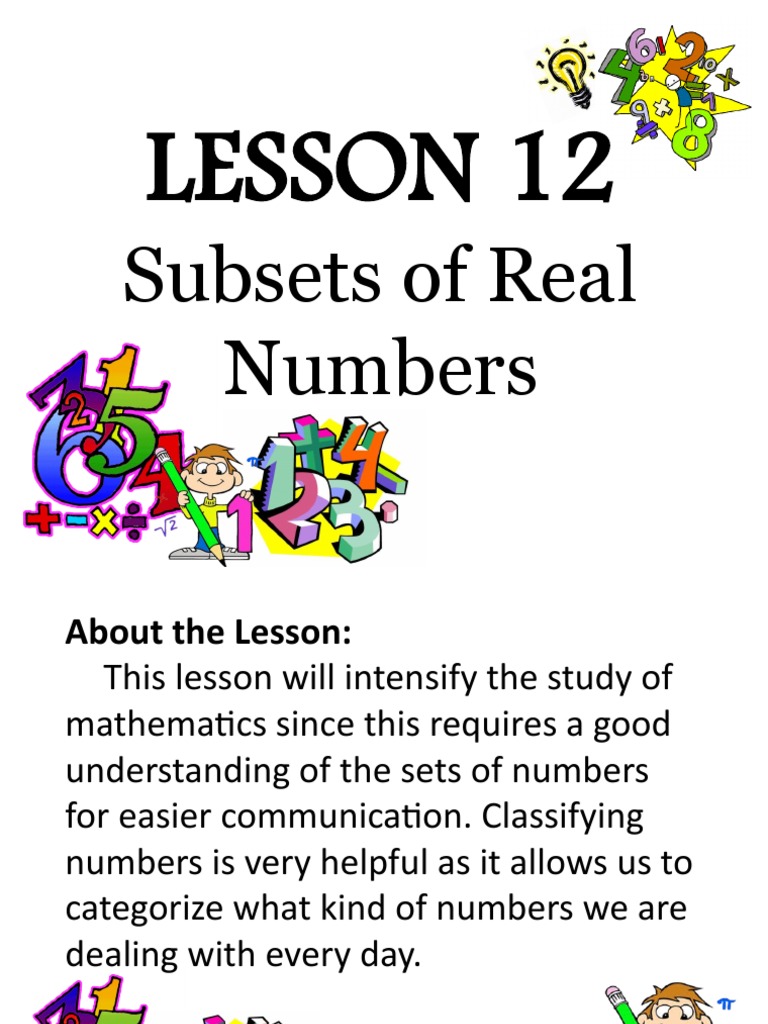 Lesson 12: Subsets Of Real Numbers | Pdf | Numbers | Rational Number