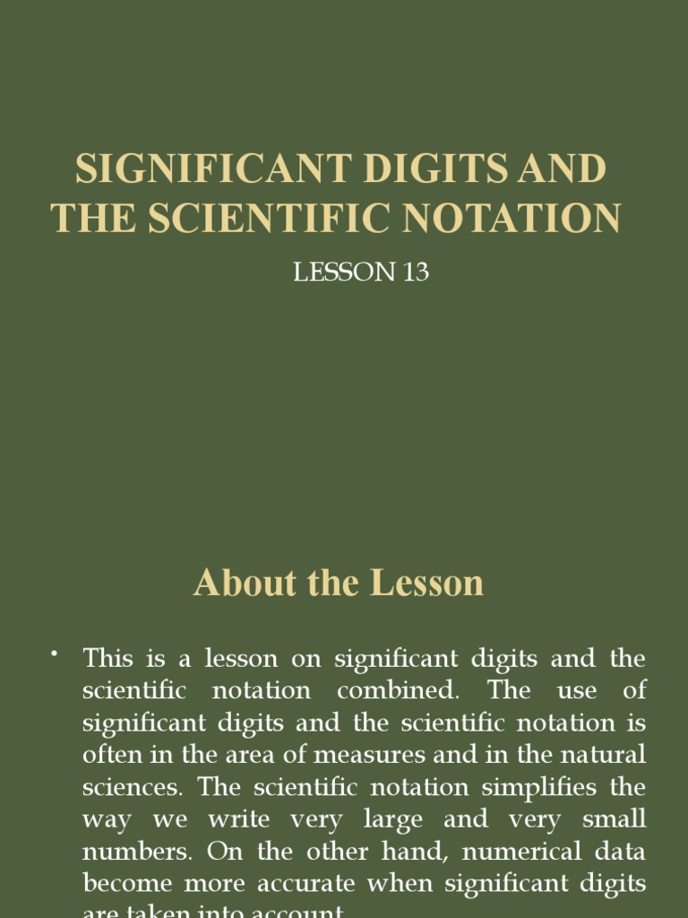 Significant Digits and The Scientific Notation: Lesson 13 | PDF ...