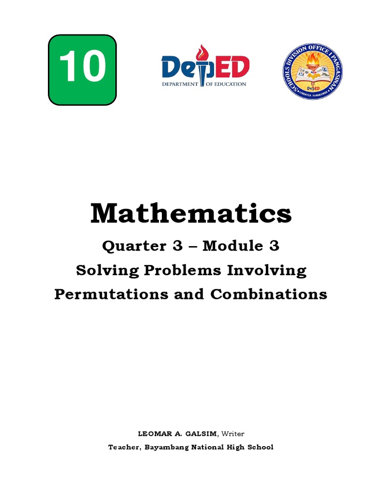 Mathematics: Quarter 3 - Module 3 Solving Problems Involving Permutations and Combinations | PDF ...