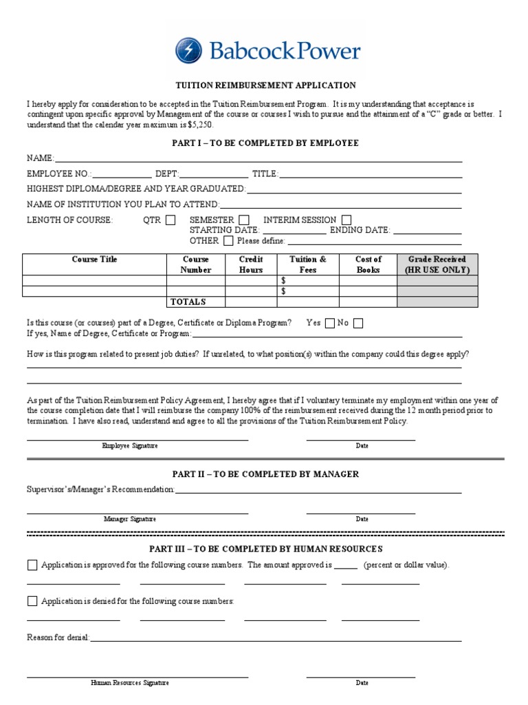 Tuition Reimbursement Application Form | PDF | Tuition Payments | Human ...