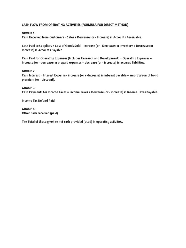 Statement of Cash Flows - Direct Method Formula | PDF