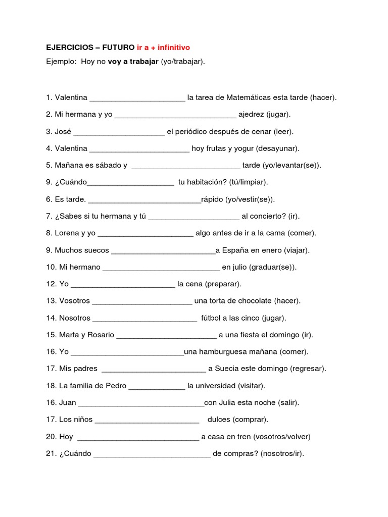 EJERCICIOS FUTURO Ir A Infinitivo | PDF