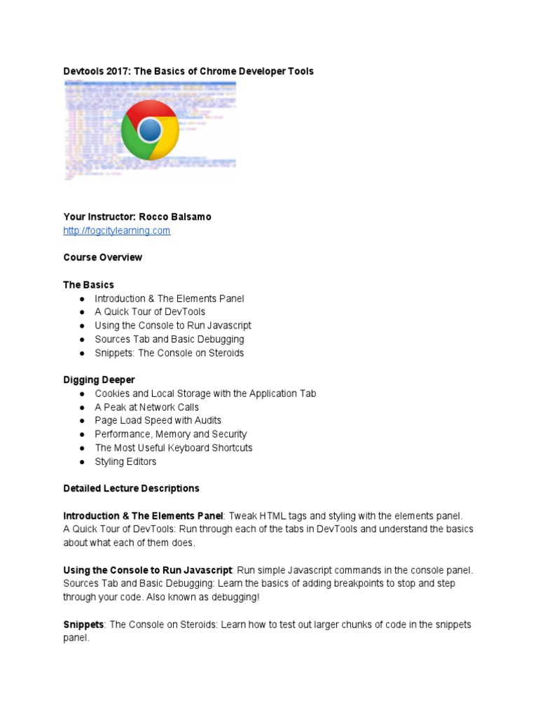 Devtools 2017: The Basics of Chrome Developer Tools | PDF