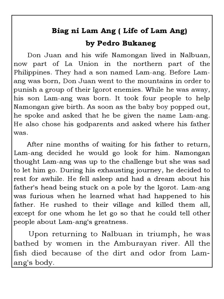 Biag Ni Lam Ang (Story Telling Piece) | PDF