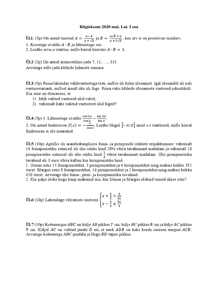 PROOVIKAS Riigieksam 2020 Lai | PDF