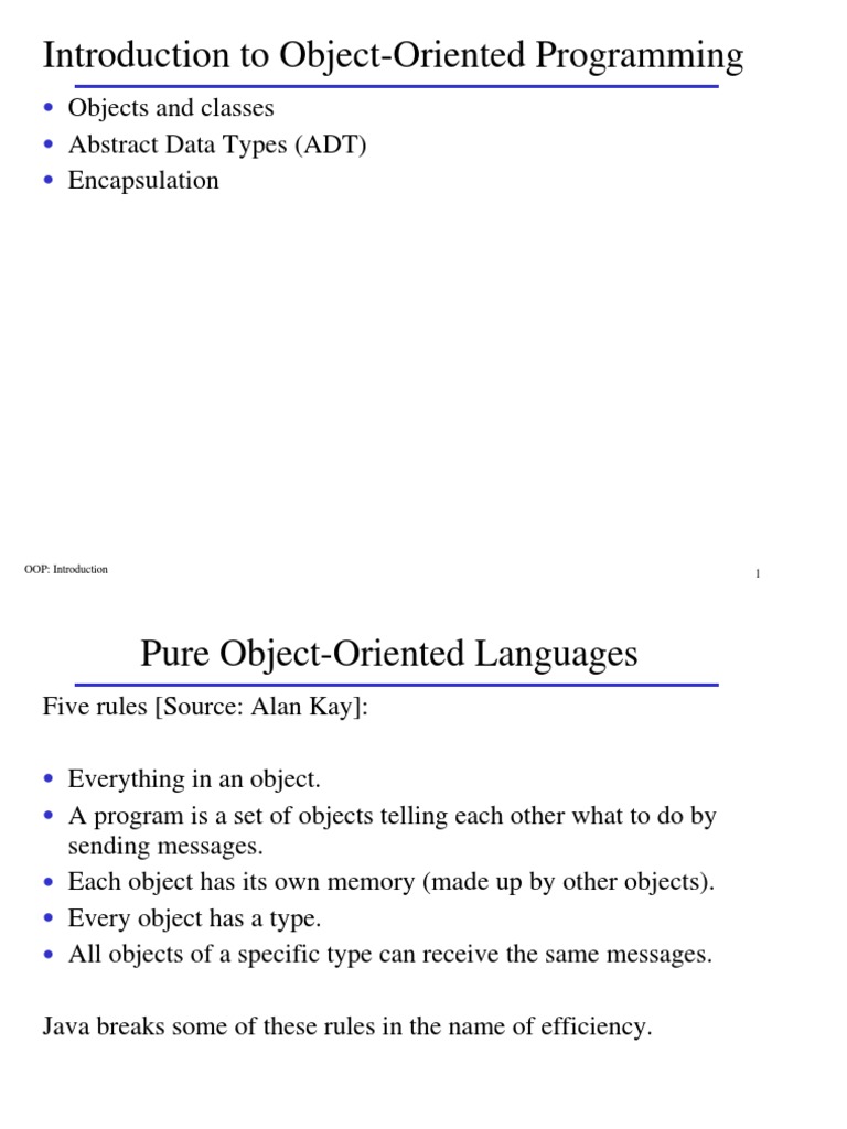 Introduction To Object Oriented Programming Objects And Classes Abstract Data Types Adt