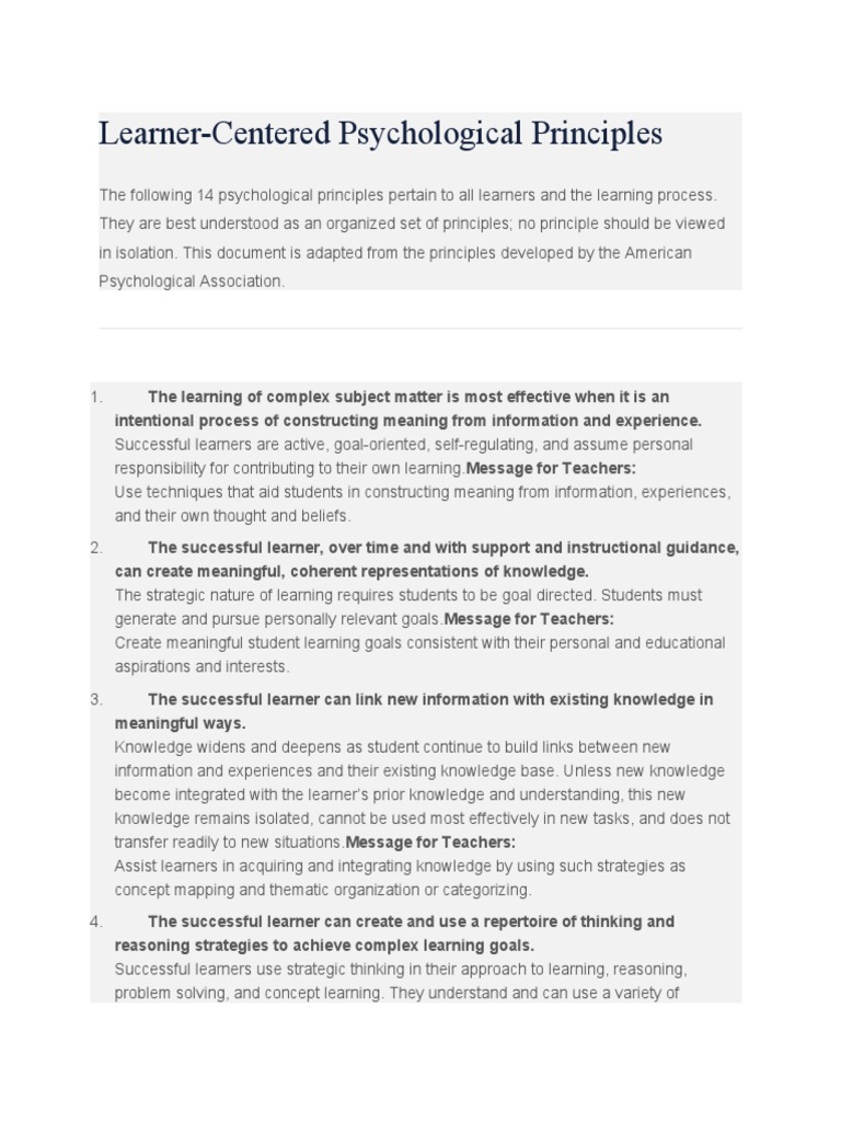 14 Learner Teaching Principle | PDF | Motivation | Motivational