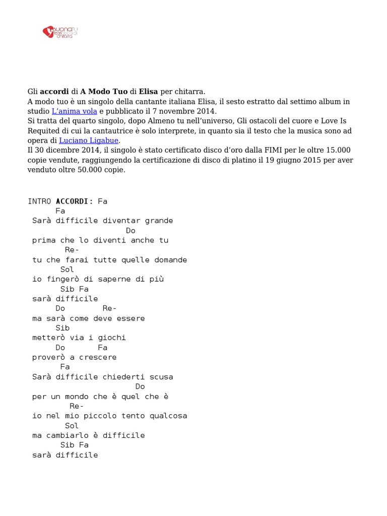 A Modo Tuo Di Elisa Accordi | PDF