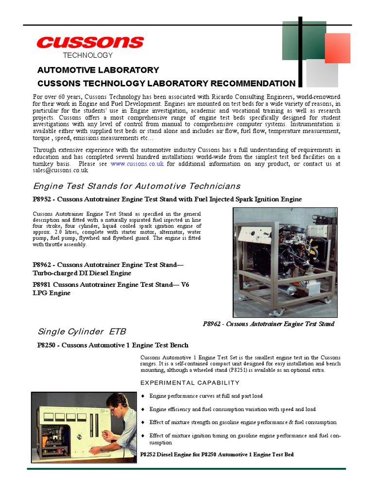 Engine Test Beds for Automotive Training | PDF | Engines | Brake