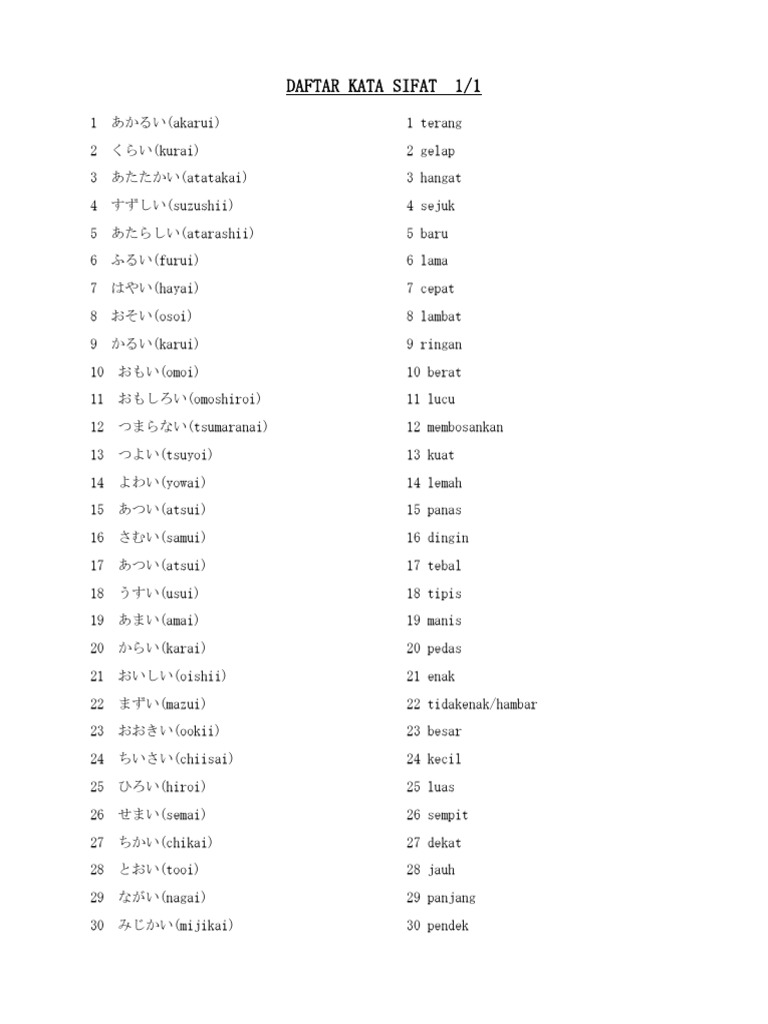 Daftar Kata Sifat | PDF