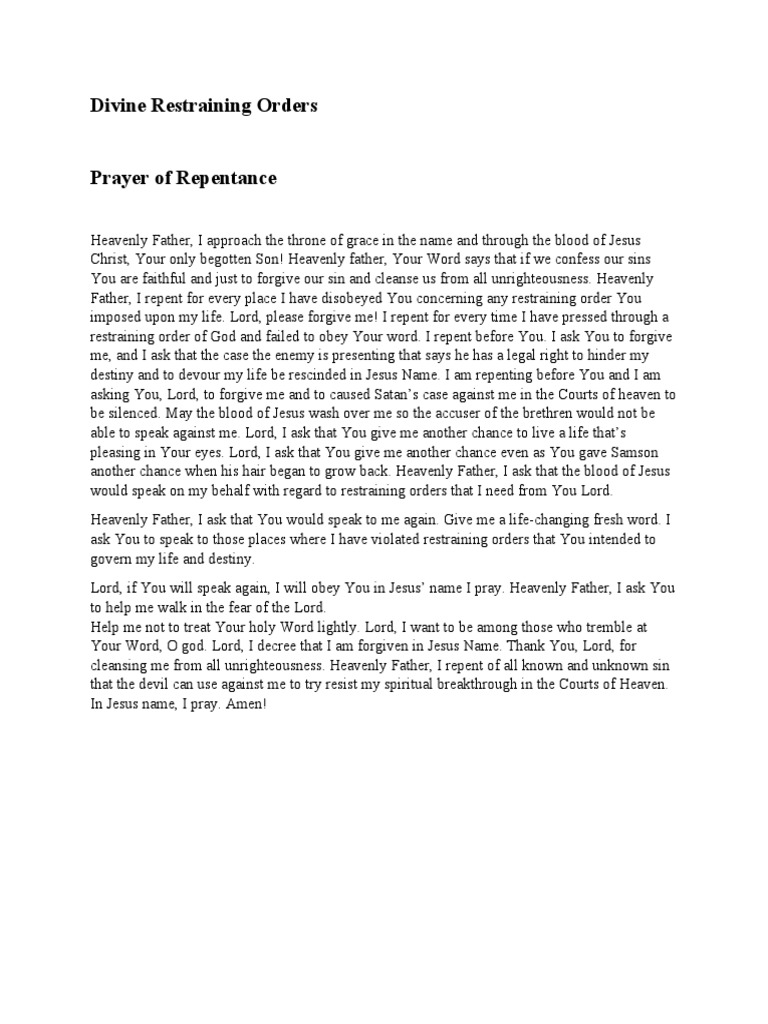Divine Restraining Orders Prayer Guide | PDF
