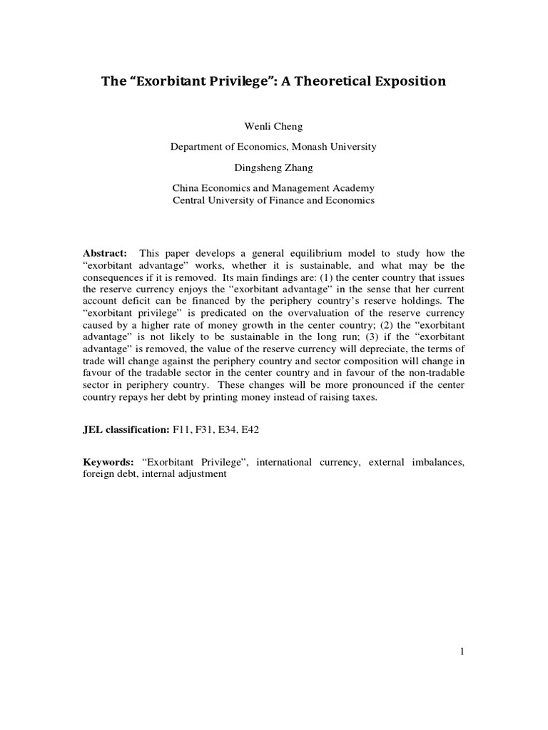 The "Exorbitant Privilege" - A Theoretical Exposition | PDF | Bretton ...