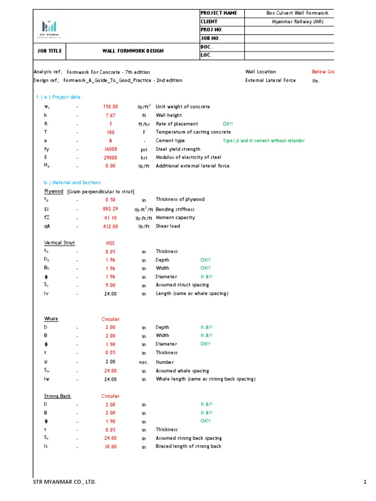 Formwork Desogn Calculation Report | PDF | Bending | Continuum Mechanics