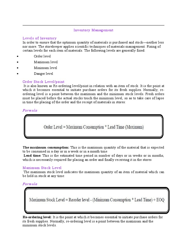 Inventory Management Levels of Inventory: Formula | PDF | Supply Chain ...
