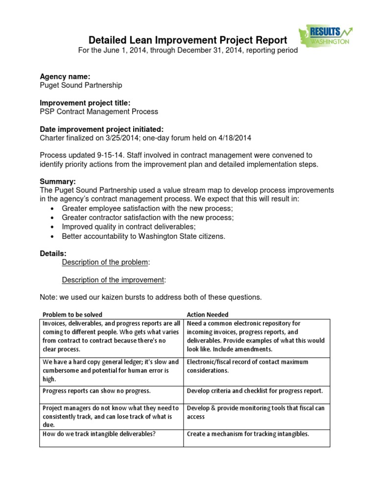 PSP Detailed Lean Improvement Project - PSP - Contract MGMT | PDF ...