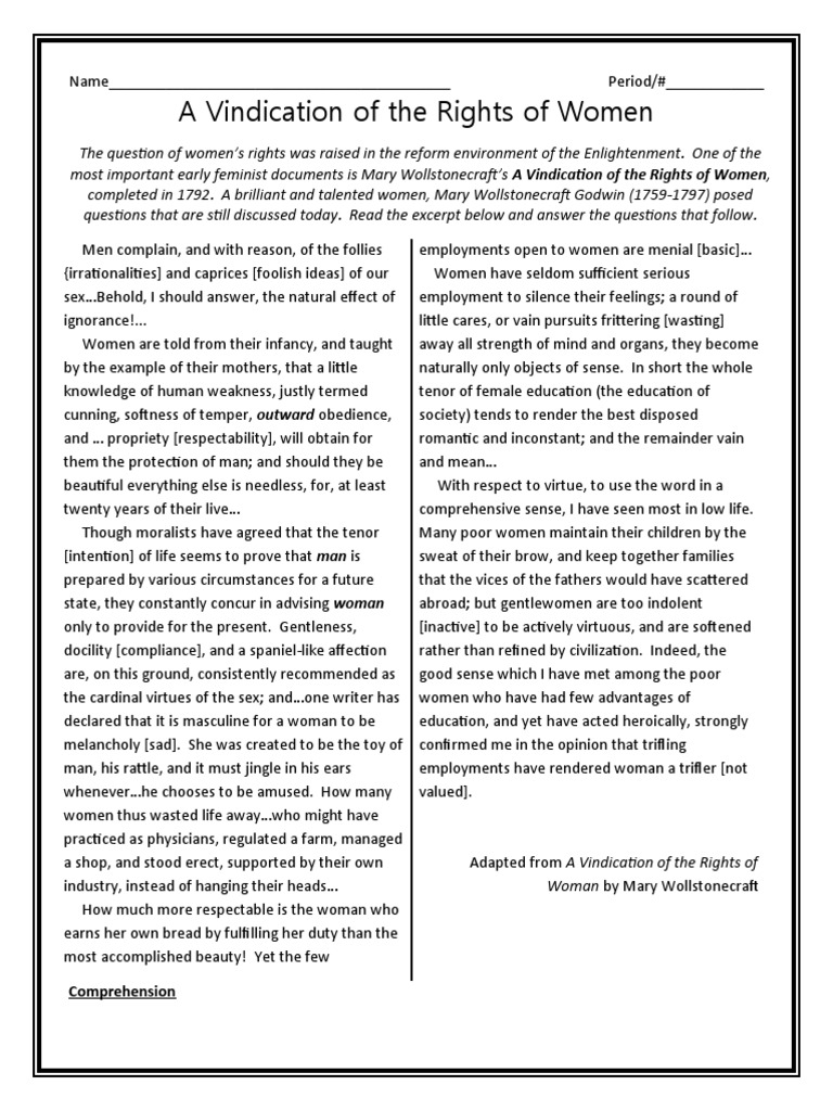 12.2 A Vindication of Rights of Women Wkst. | Download Free PDF | A ...