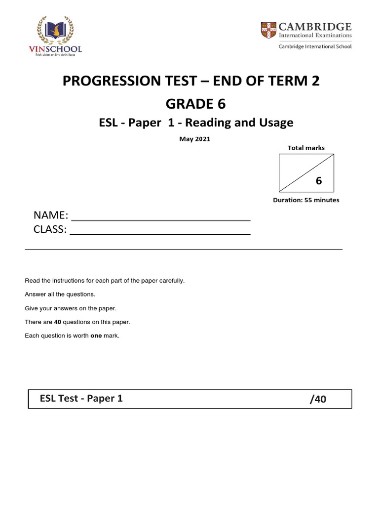 Grade 6 ESL Progression Test 2021 | PDF | Cork (City) | Lunch