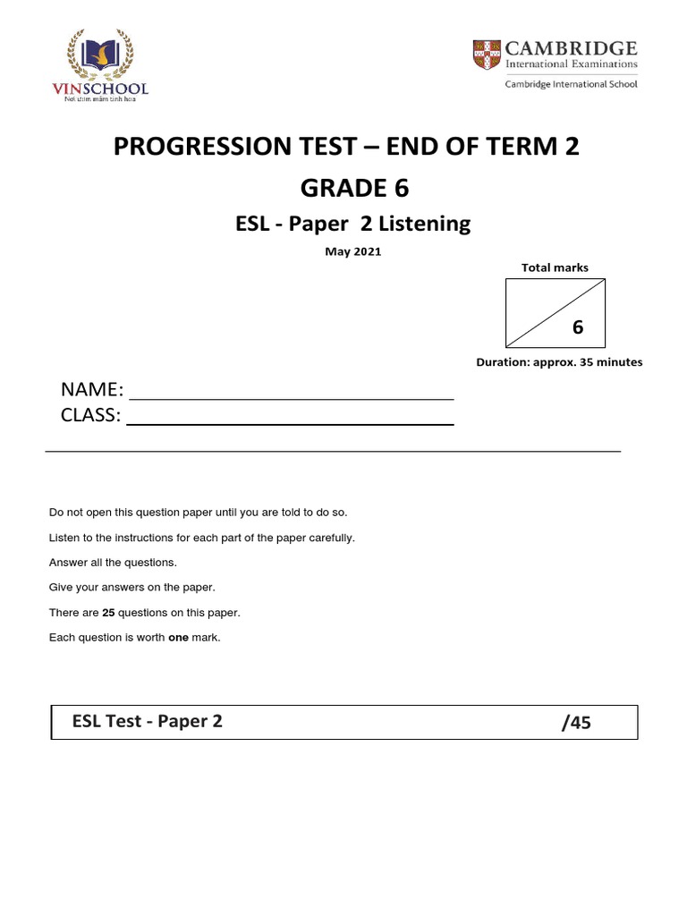 Grade 6 - ESL Paper 2 - Listening | PDF