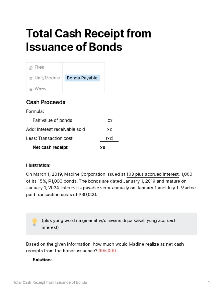 Cash Receipts from Bond Issuance | PDF | Bonds (Finance) | Securitization