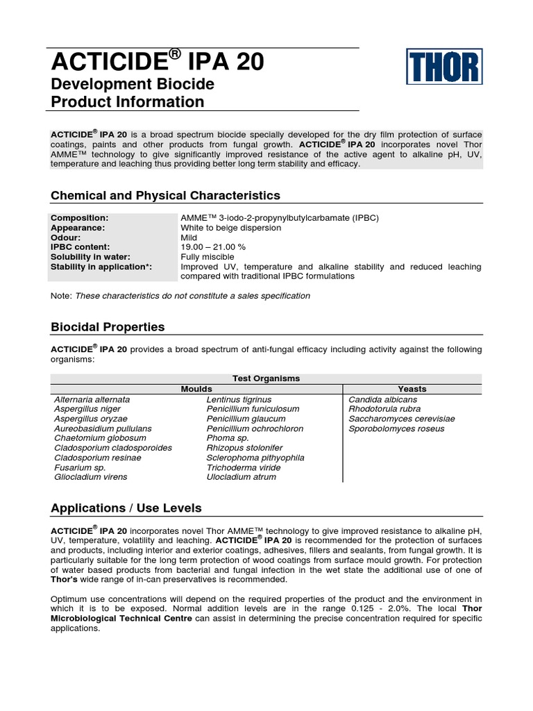 Acticide IPA 20: ® Development Biocide Product Information | PDF ...