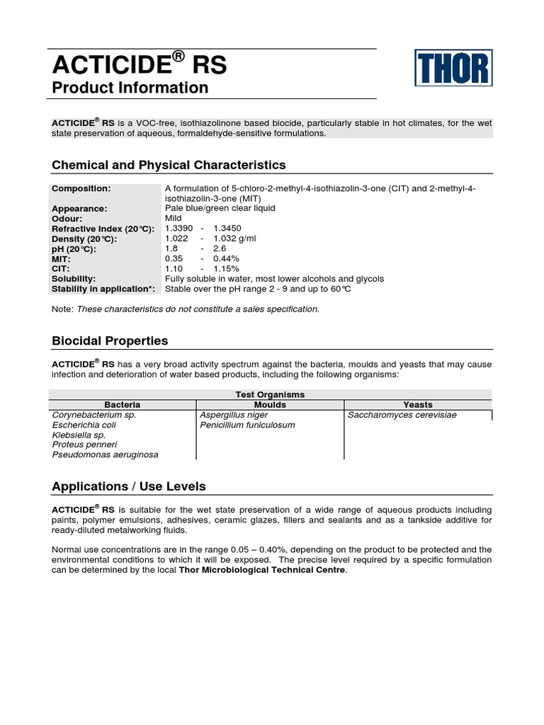 PDS Acticide RS A 3639 GB | PDF | Shelf Life | Chemistry