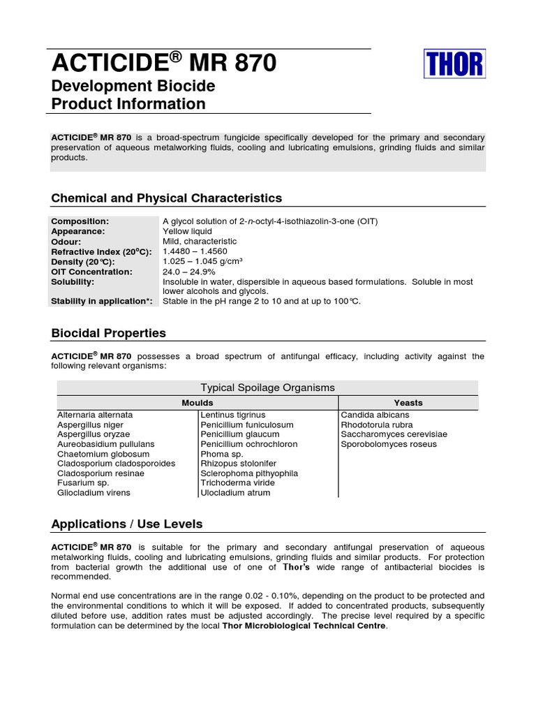 Acticide MR 870: ® Development Biocide Product Information | PDF ...