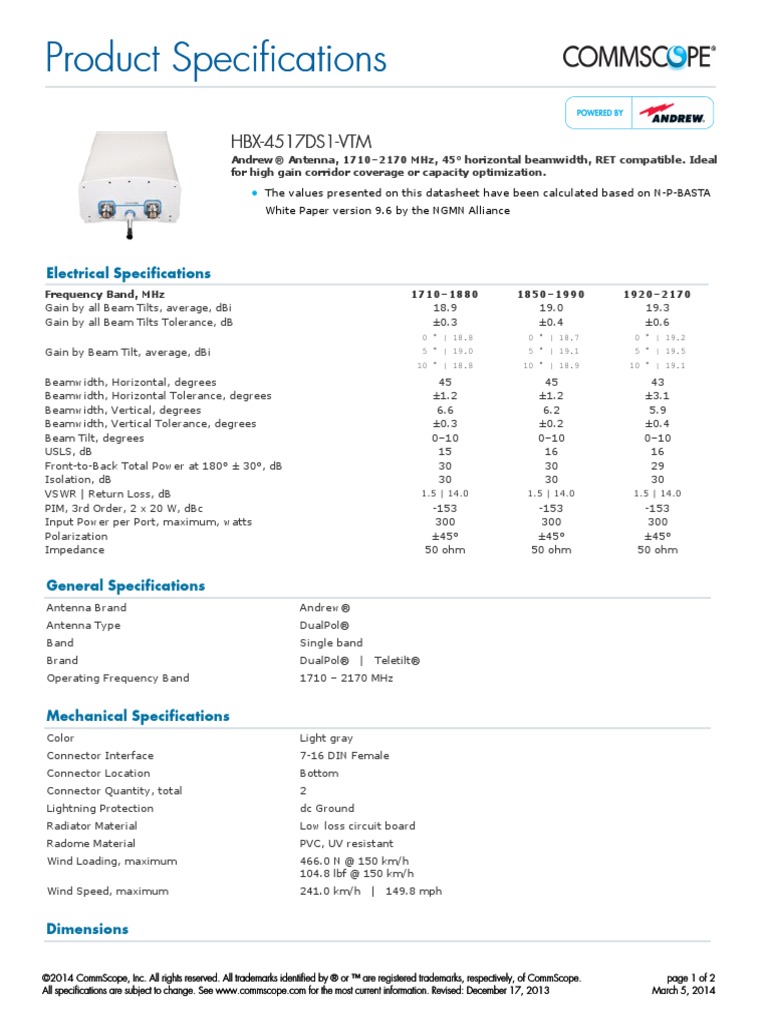 Commscope HBX 4517ds1 VTM | PDF | Antenna (Radio) | Electrical Engineering