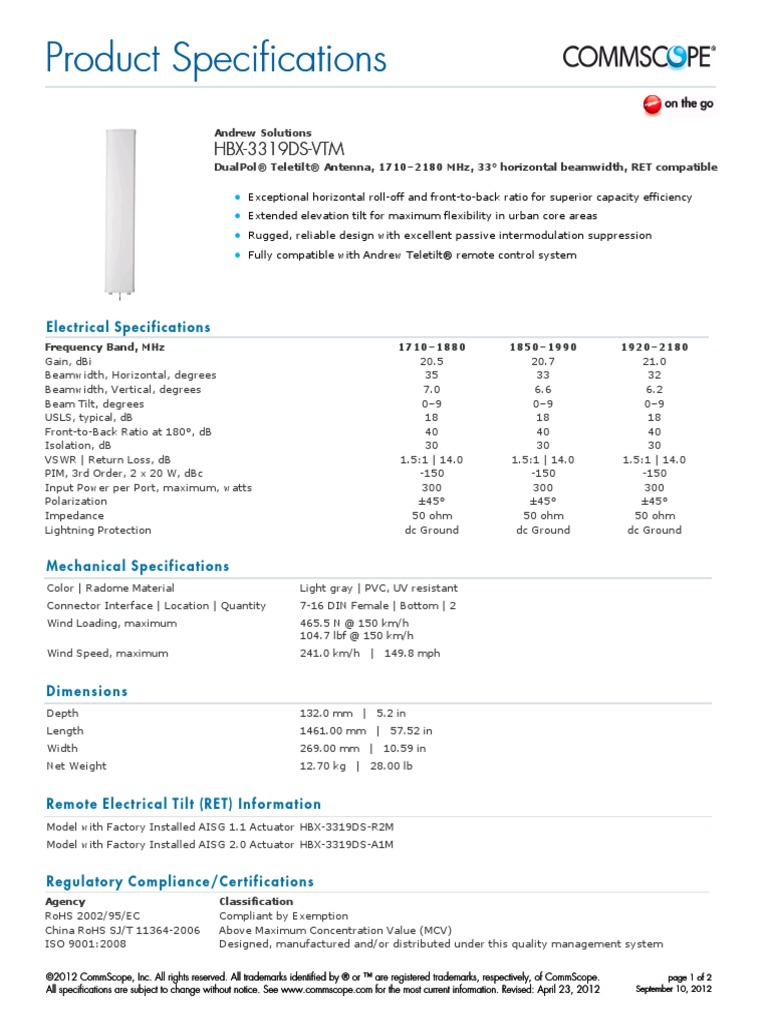 Product Specifications Product Specifications: HBX HBX - 3319DS 3319DS ...