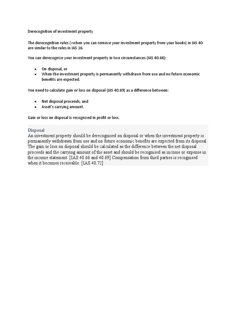 Derecognition Rules for Investment Property | PDF