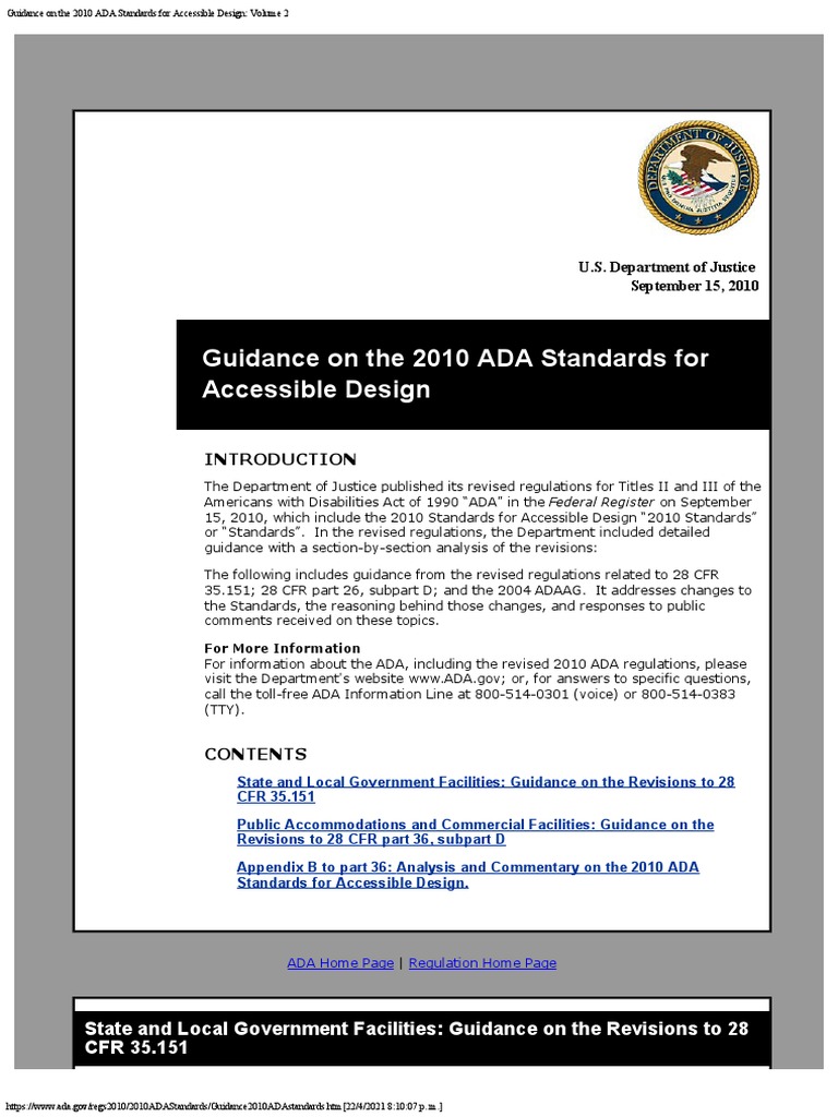 Guidance On The 2010 ADA Standards For Accessible Design Volume 2 | PDF ...