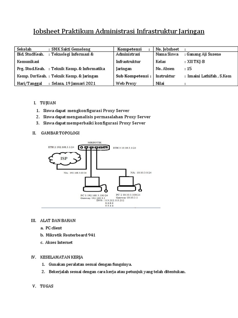 Jobsheet LAPORAN PRAKTEK-AIJ-siswa#4 - Web Proxy | PDF | Griya & Taman | Komputer
